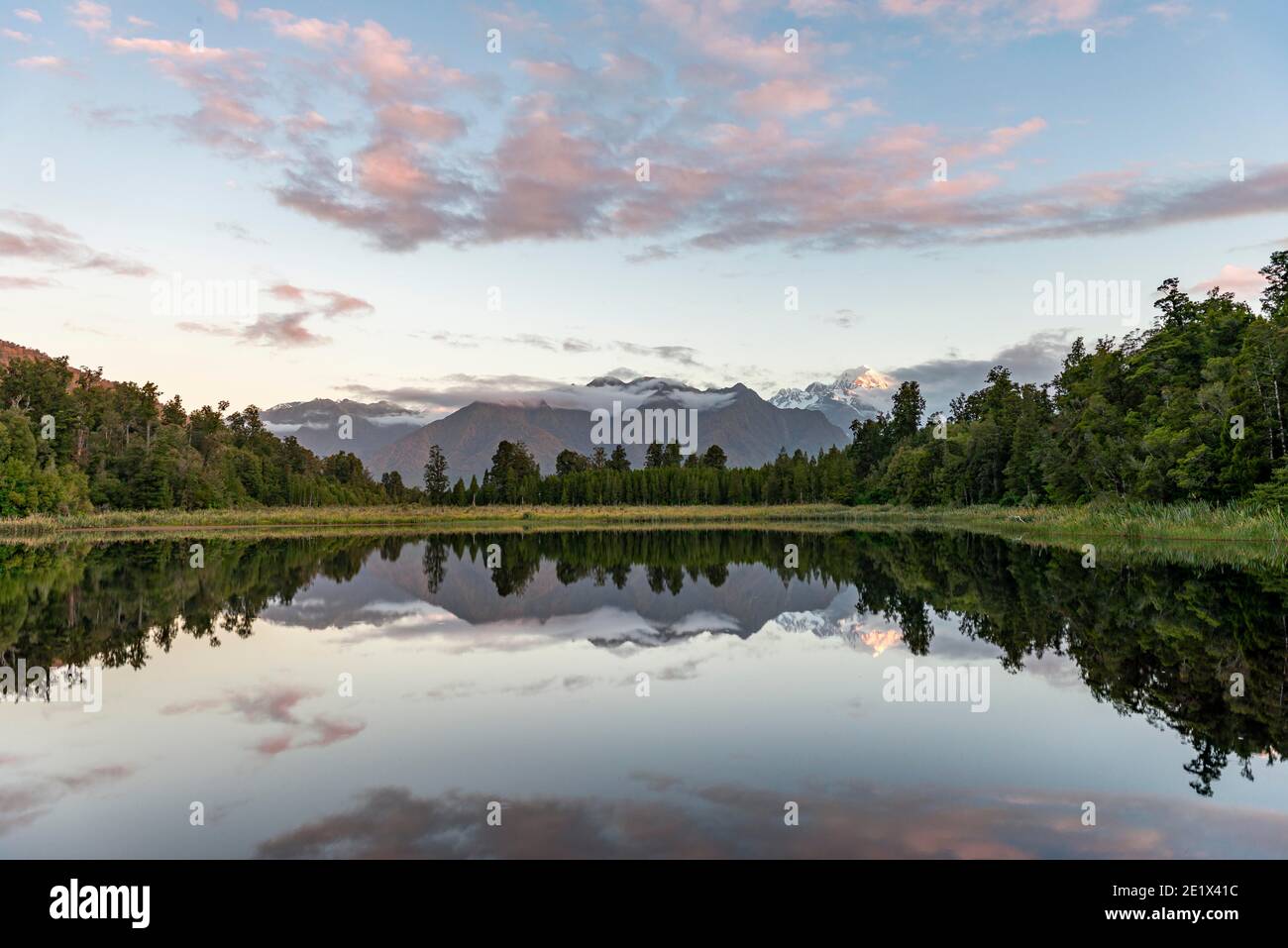 Sunset, Mt Cook, Reflection in Lake Matheson, Mount Cook National Park ...
