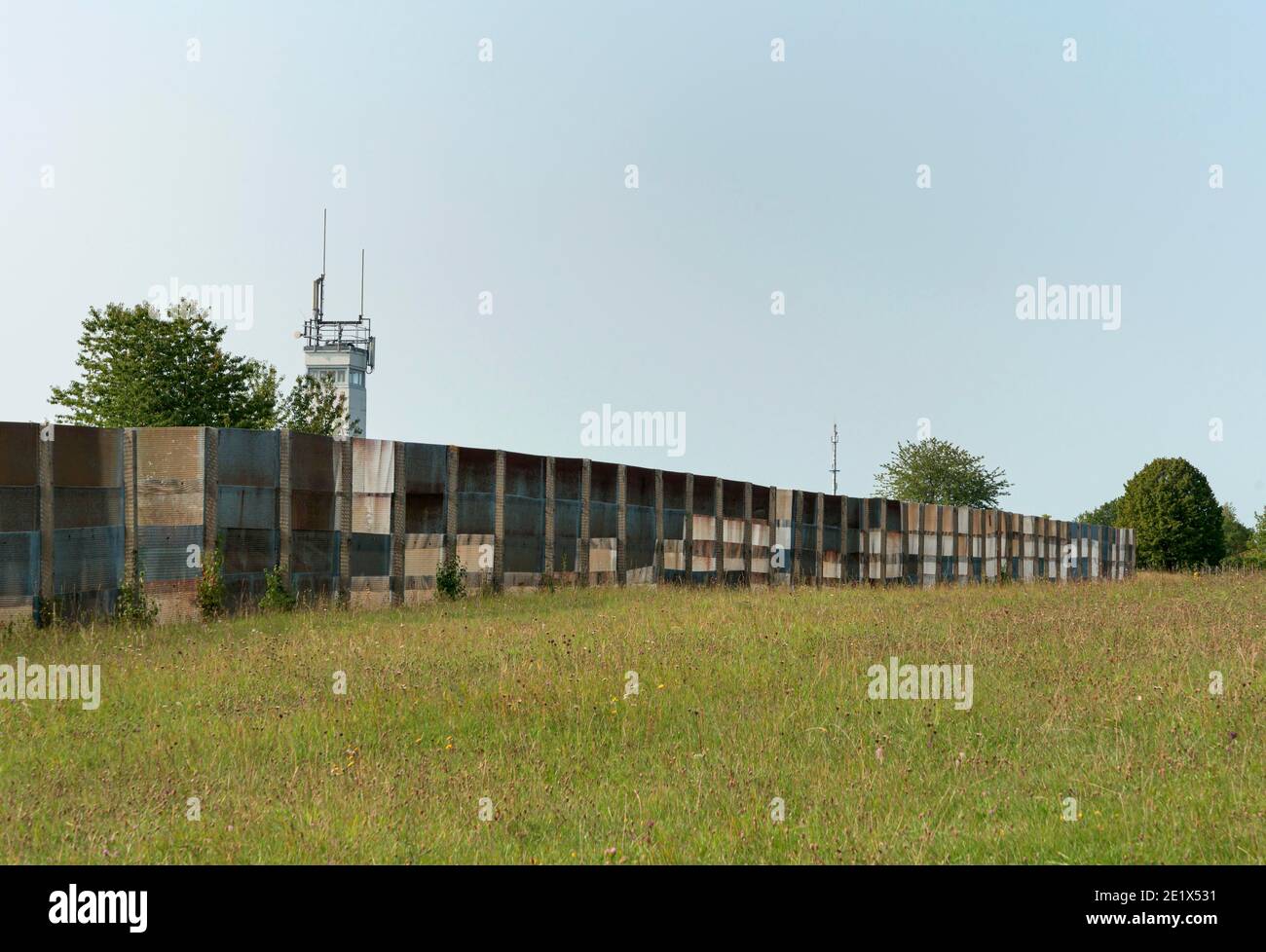 Former inner-German border, border fence and watchtower at Point Alpha ...