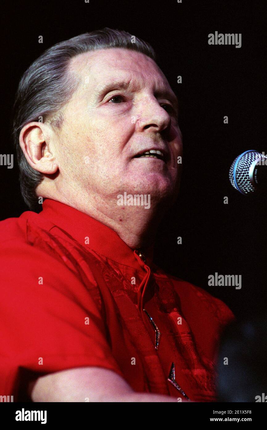 Jerry Lee Lewis on stage at the Legends Of Rock N Roll concert held at ...