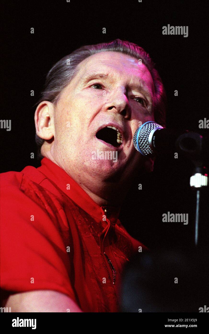 Jerry Lee Lewis on stage at the Legends Of Rock N Roll concert held at ...