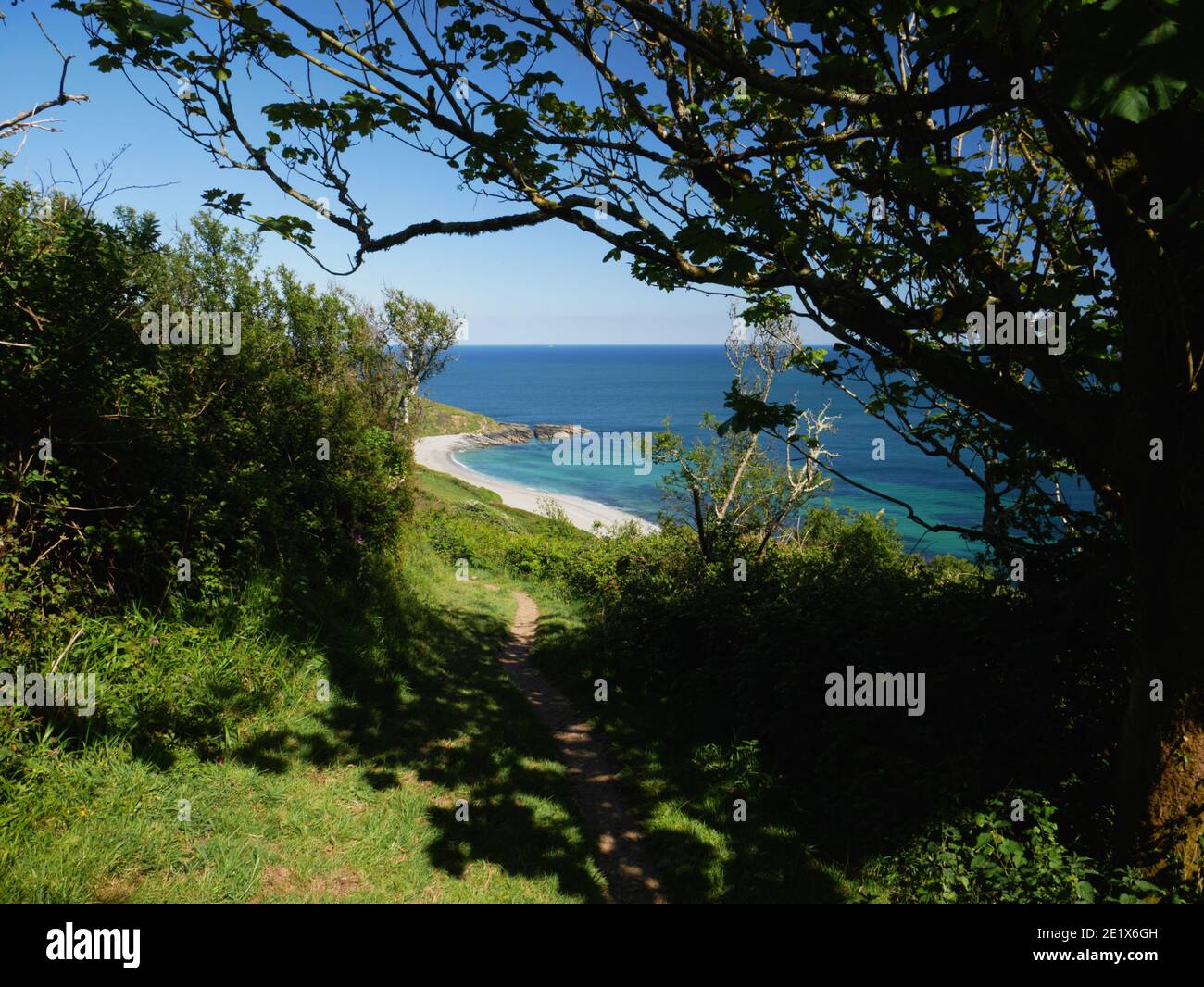 The Cornish coast path approaches Lamledra near Gorran Haven in ...