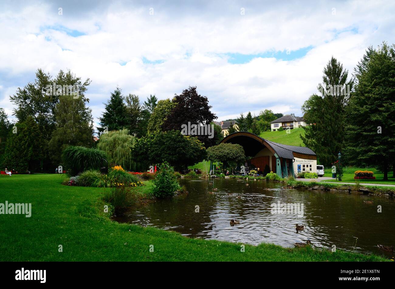 cultivated with pond spa park Stock Photo - Alamy