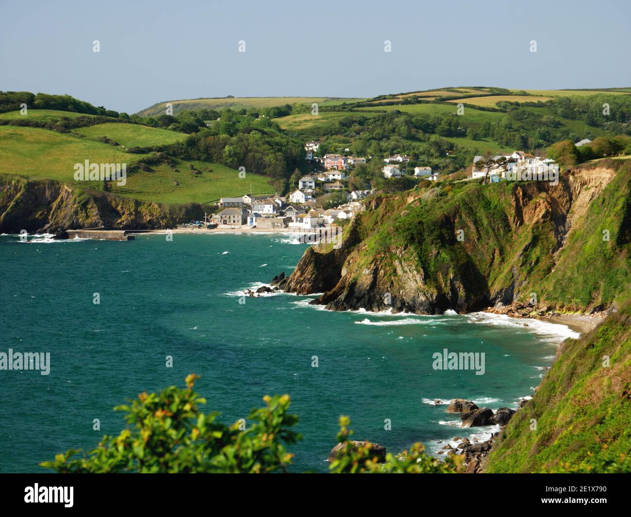 The village of Gorran Haven in Cornwall. Seen from cliffs above ...