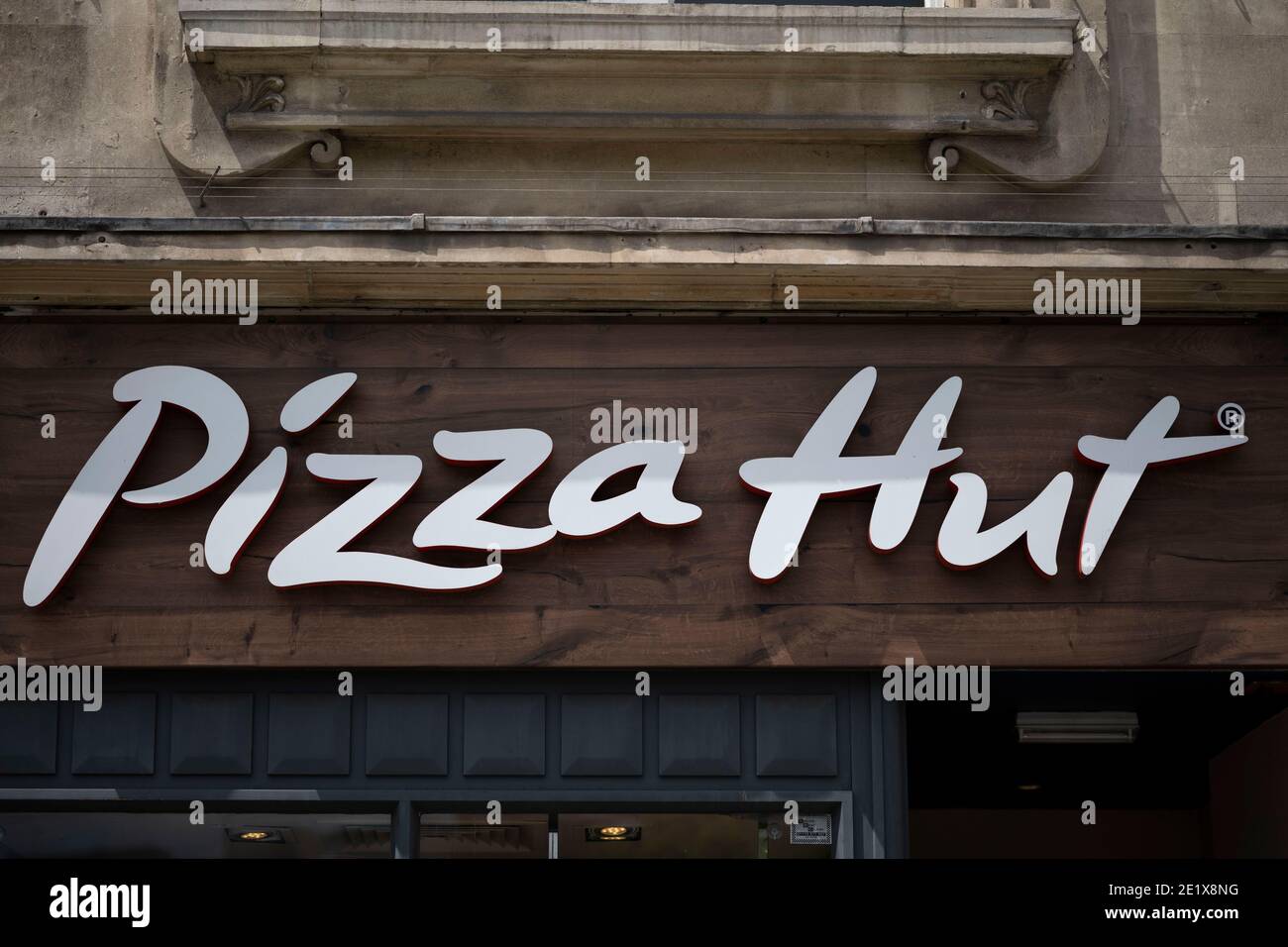 A close-up of a Pizza Hut sign in Cardiff, Wales, United Kingdom Stock ...