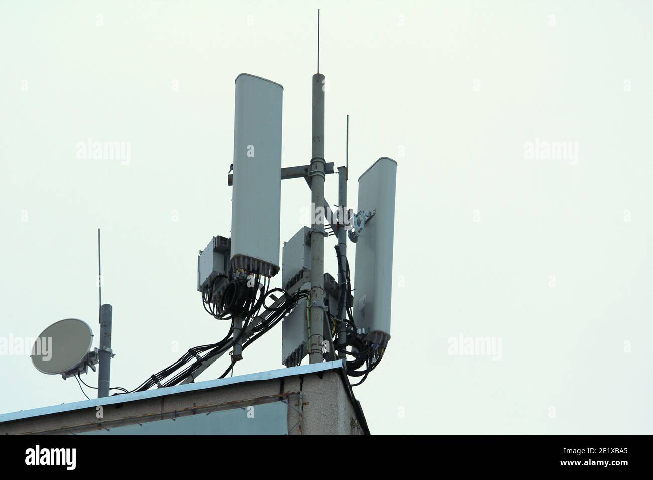 Base station mobile network antenna on a steel structure mast with a ...