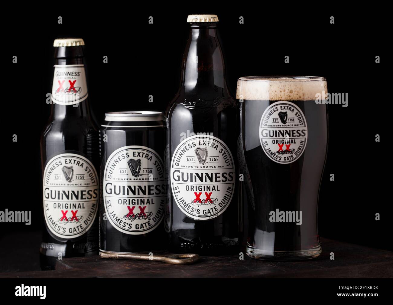 LONDON, UK - APRIL 27, 2018: Aluminium can and bottles of Guinness ...