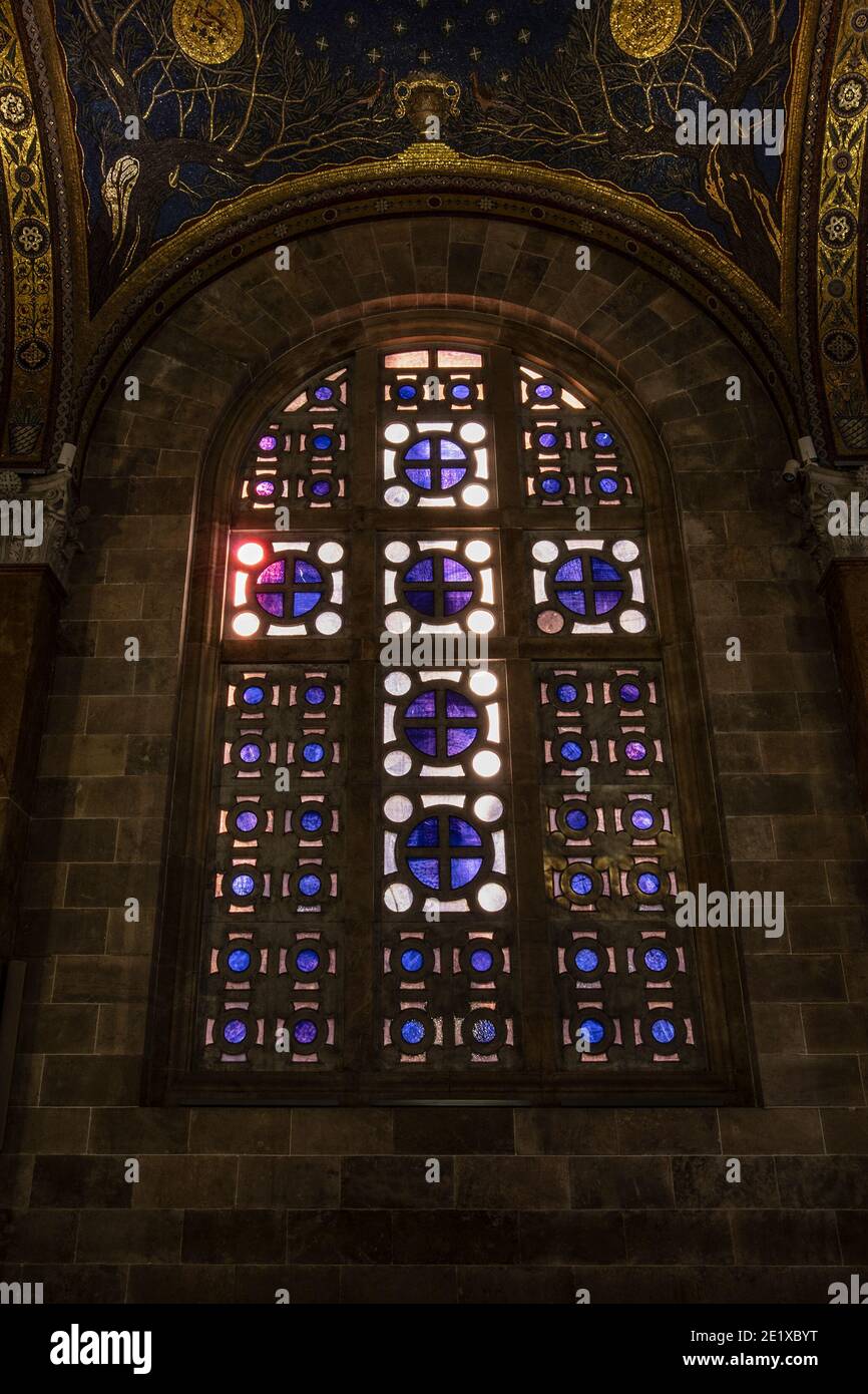 Jerusalem, Israel - December 17th, 2020: A stained glass window in the ...