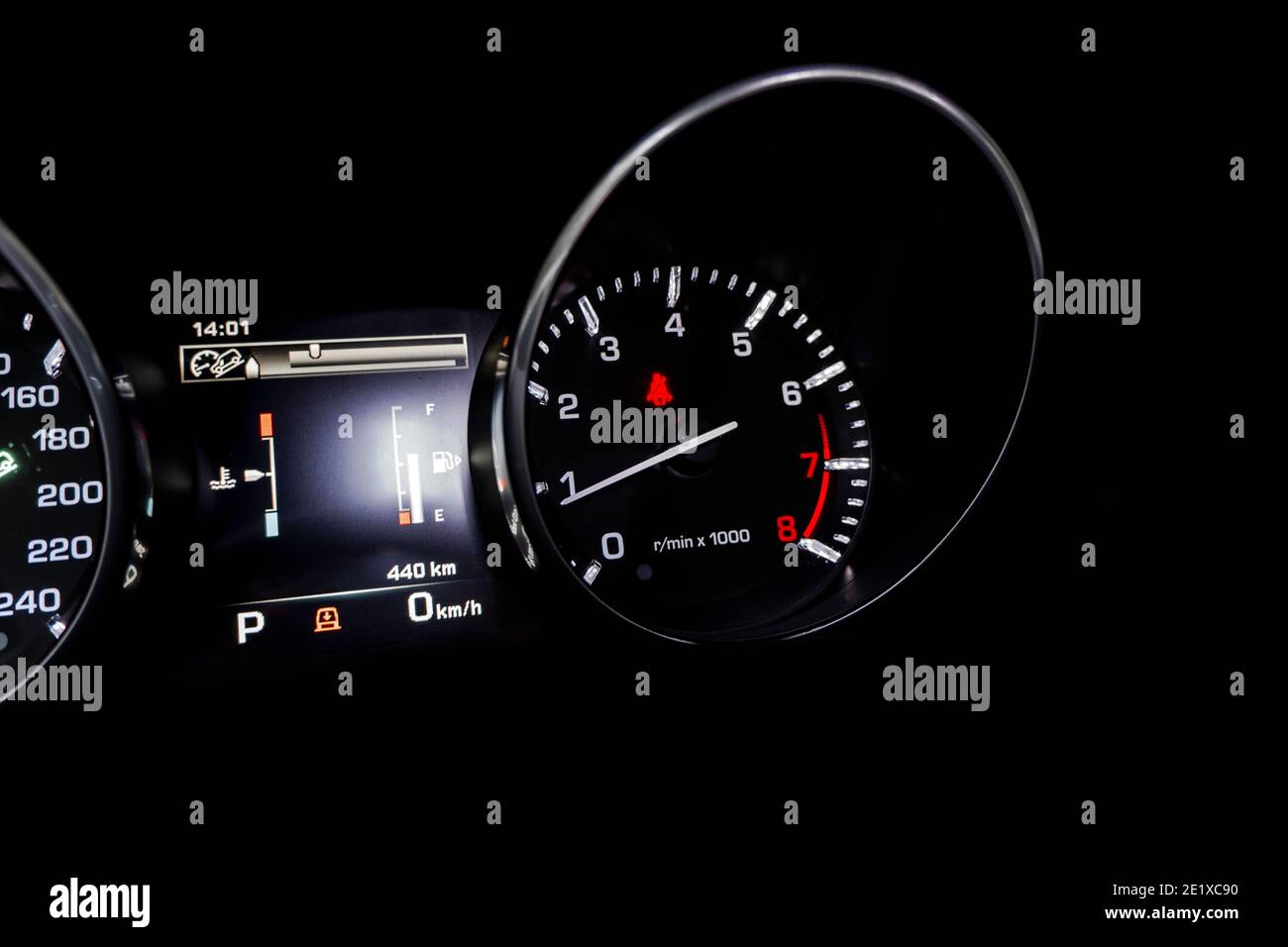Close up shot of a tachometer in a car. Car dashboard. Dashboard ...
