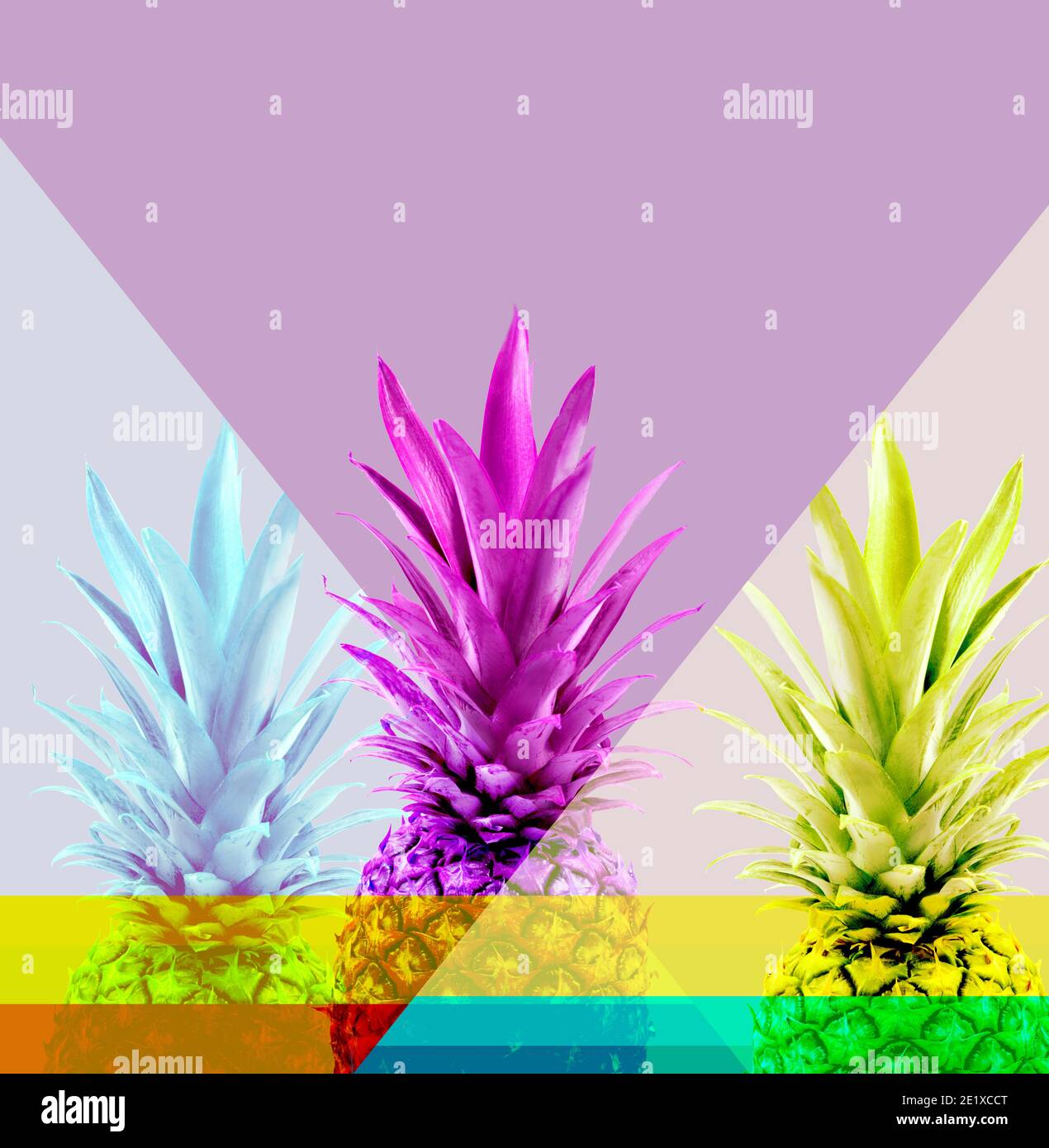 Photo of colorful pineapples on a retro background. Pineapple design ...
