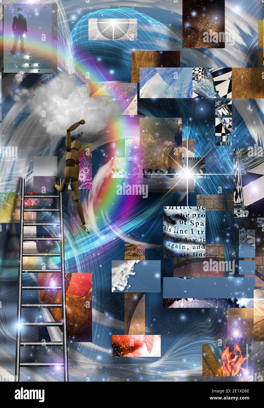 Complex surreal composition. Geometric shapes and ladder. Elements of ...