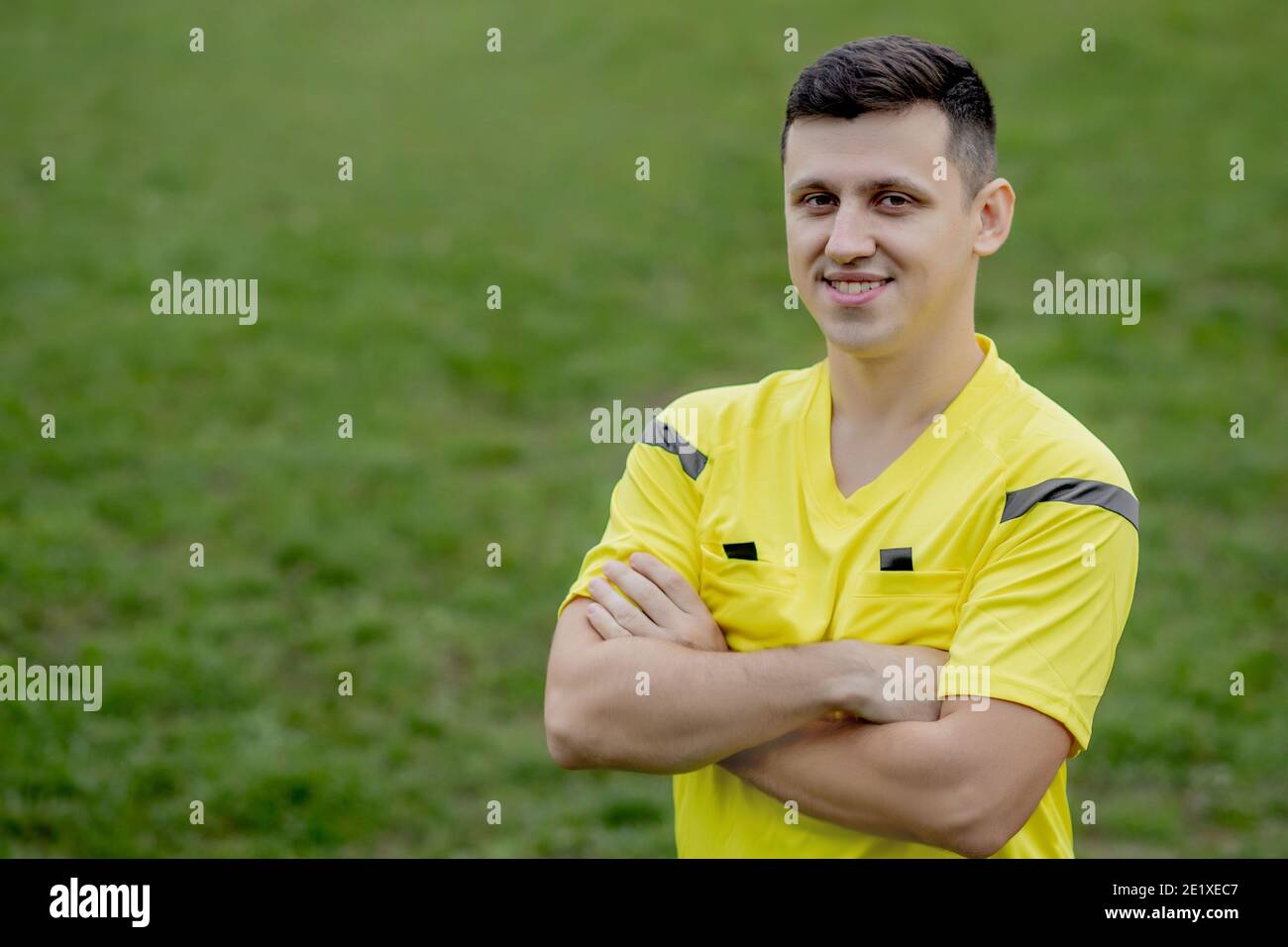 Portrait of smiling referee. Concept of sport, rules violation, offside ...