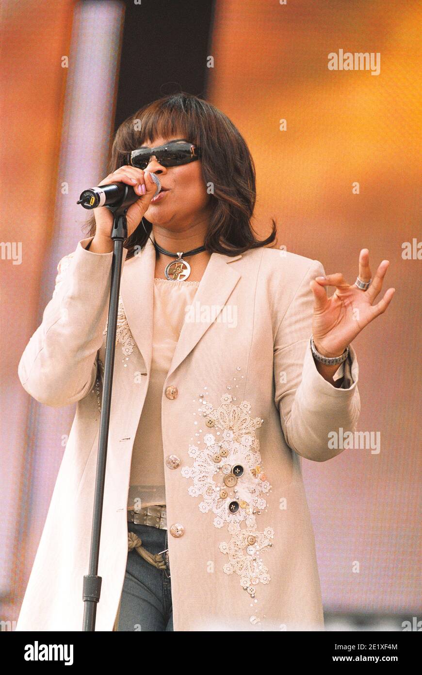 Gabrielle on stage at The Safeway Picnic In The Park 2002, held in Hyde ...
