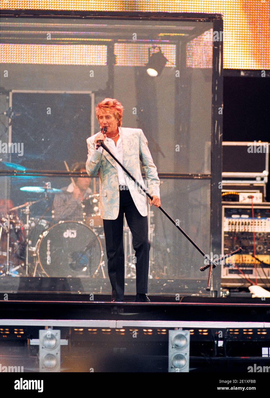 Rod Stewart on stage at The Safeway Picnic In The Park 2002, held in ...