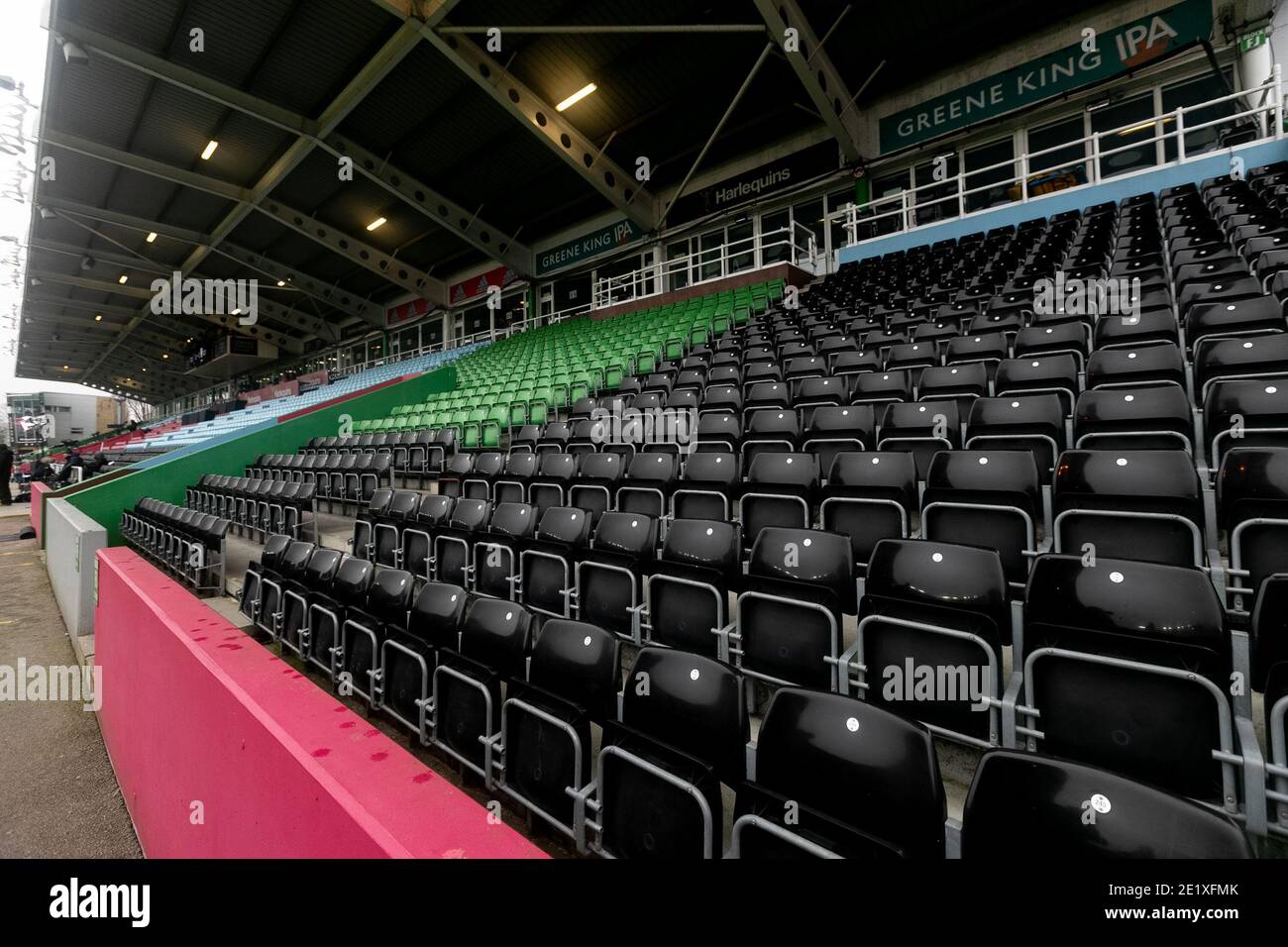 A general view of empty seats inside the stadium prior to the Gallagher ...