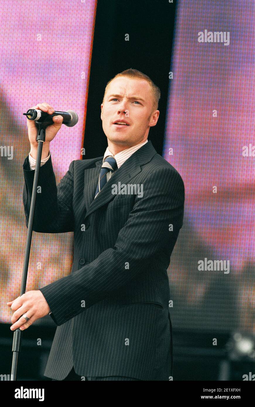 Ronan Keating on stage at The Safeway Picnic In The Park 2002, held in ...