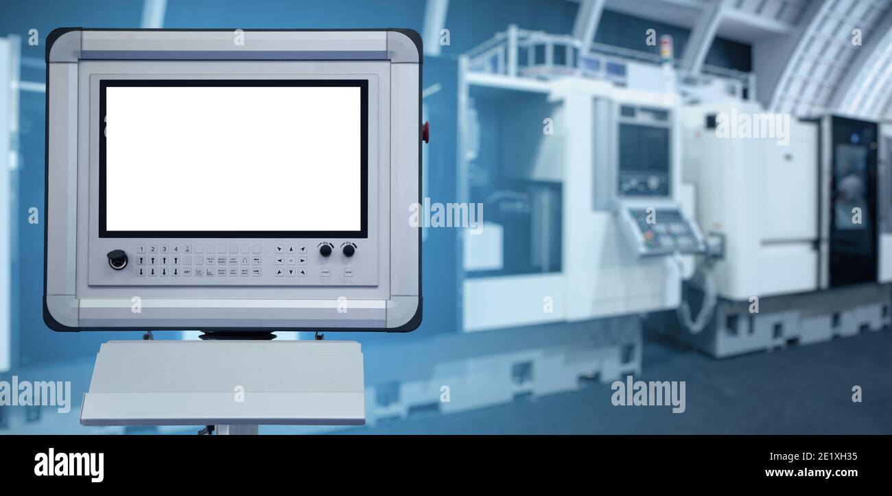 Controller with display in the background of machine tools in a smart ...