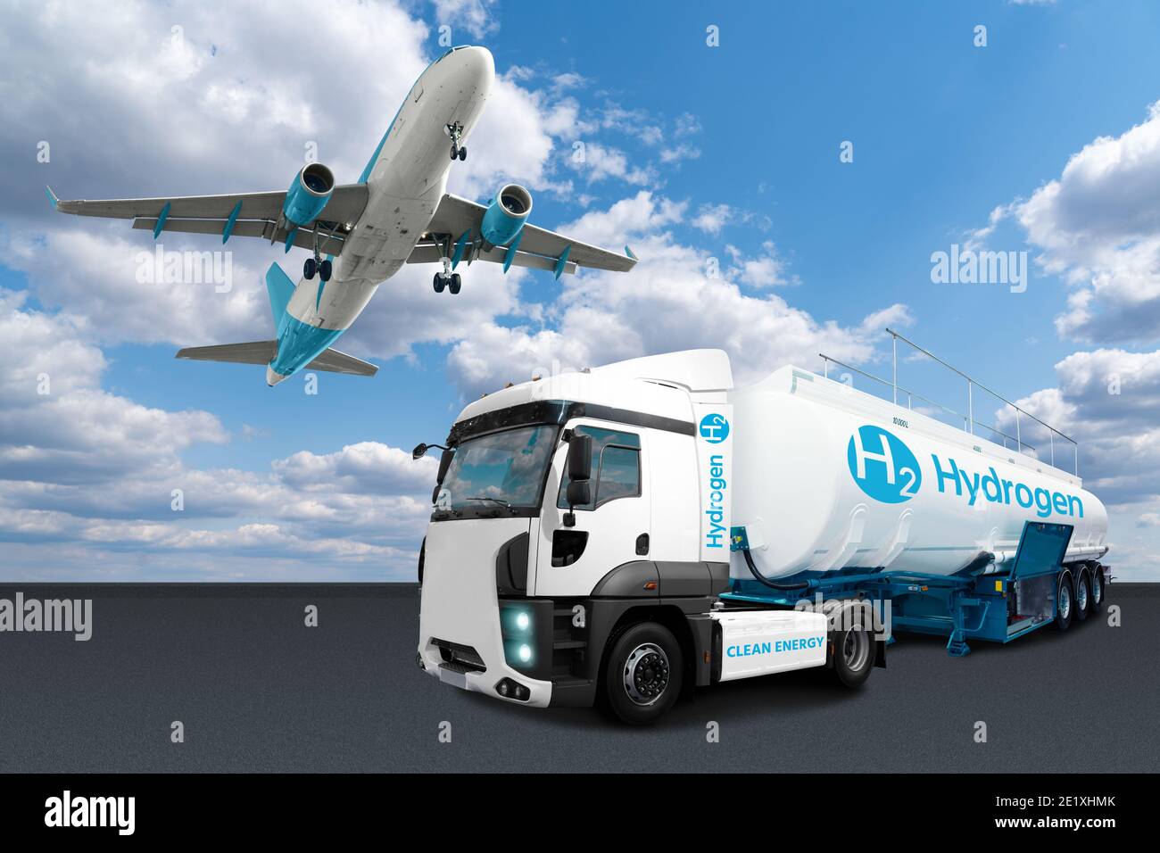 Airplane and truck with hydrogen tank trailer. New energy sources Stock ...