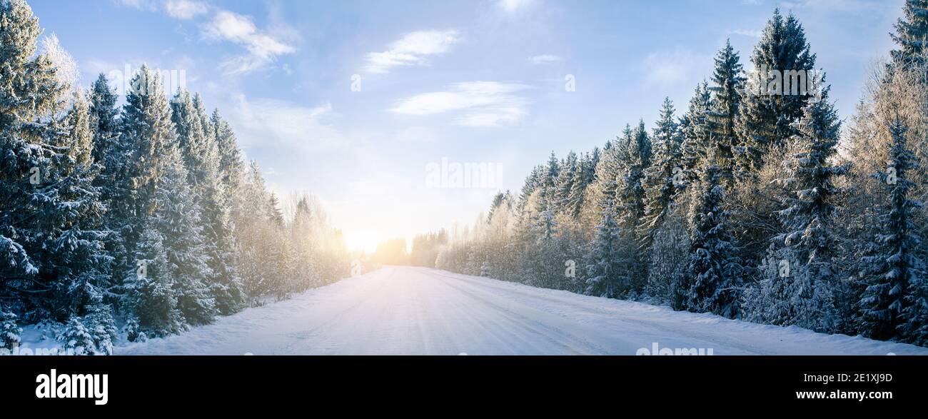 Panorama winter road covered hi-res stock photography and images - Alamy
