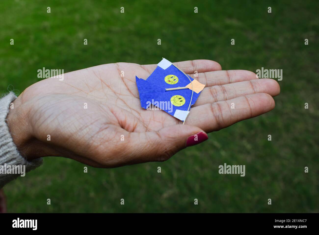 Small tiny miniature Blue color kite. Very small in size female holding ...