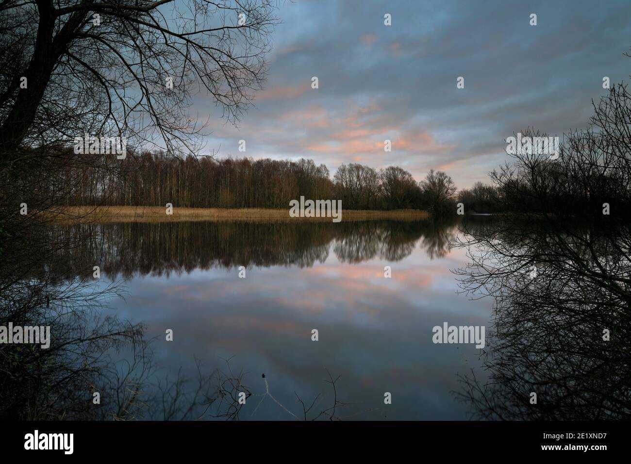 Winter sunset over Hinchingbrooke Country Park, Huntingdon town ...
