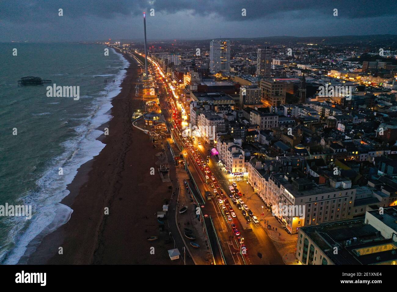 Aerial view of Brighton Seafront at night Stock Photo - Alamy