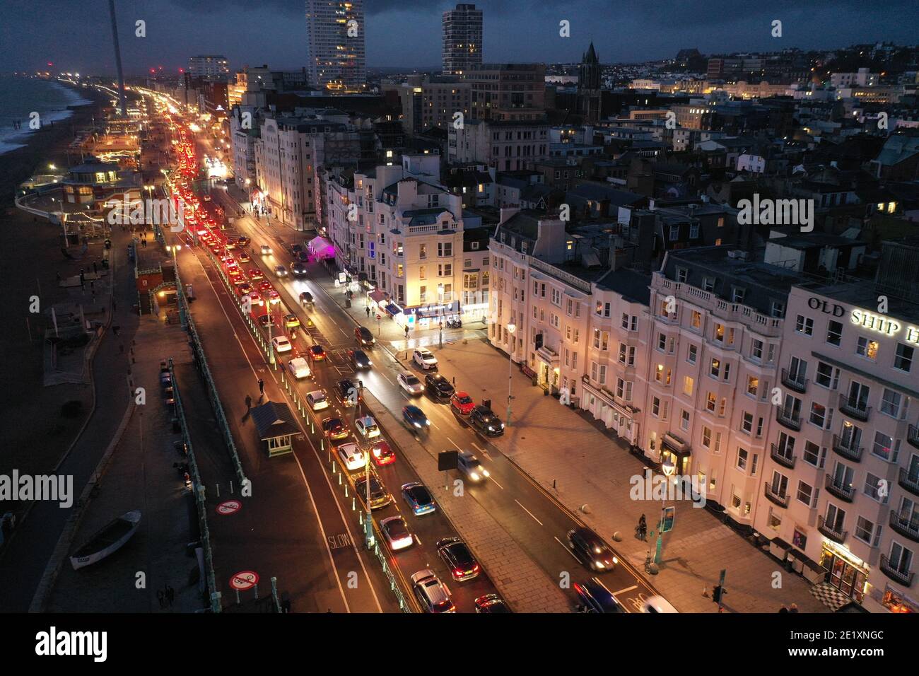 Aerial view of Brighton Seafront at night Stock Photo - Alamy