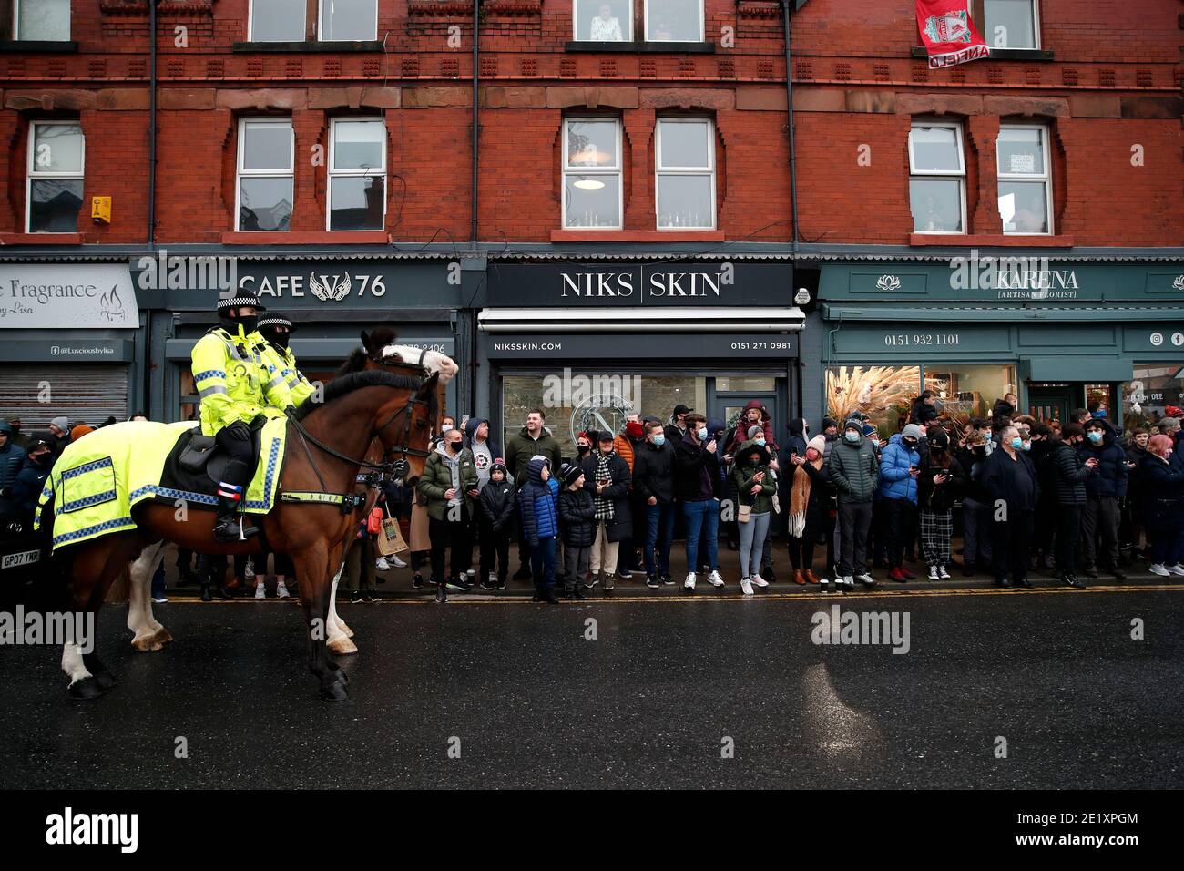 Mounted police control the crowds outside the stadium before the ...