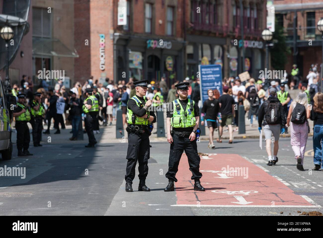 Leeds, UK - June 14 2020: Large numbers of Police in Leeds city centre ...