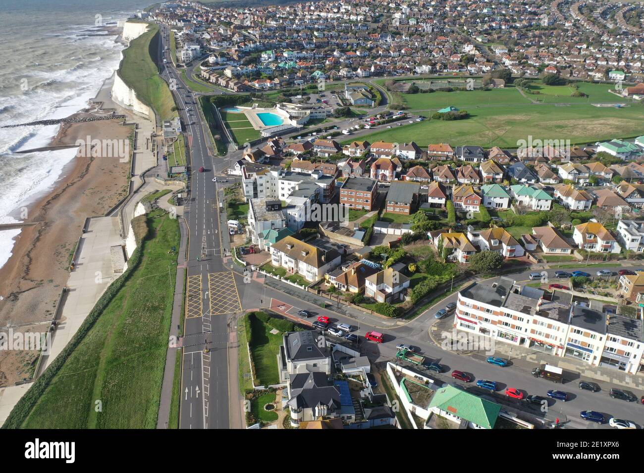 Aerial views of Saltdean and beach, East Sussex Stock Photo - Alamy