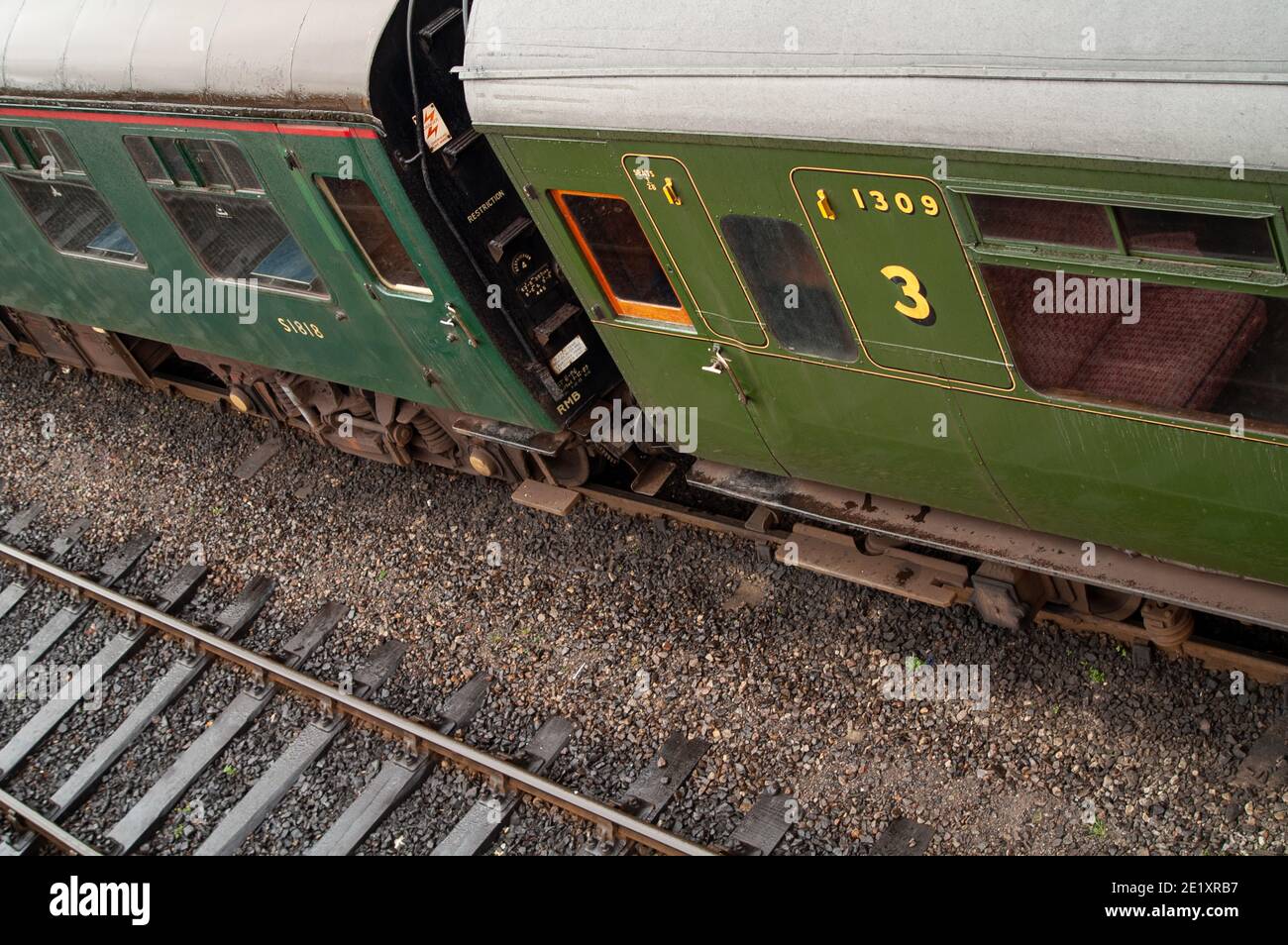 A preserved traditional railway carriage on the Bluebell Railway ...