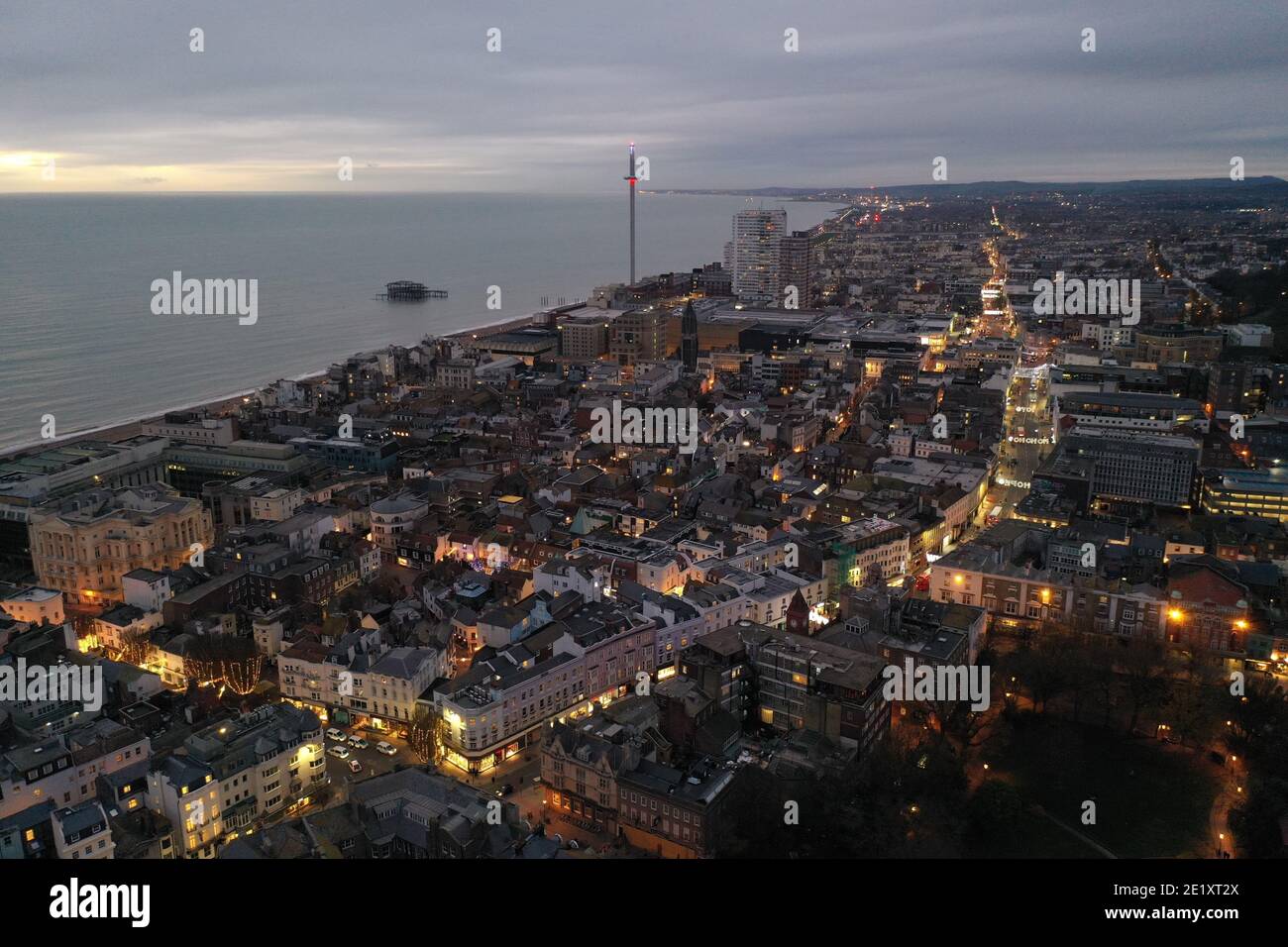 Aerial view of Brighton Seafront at night Stock Photo - Alamy