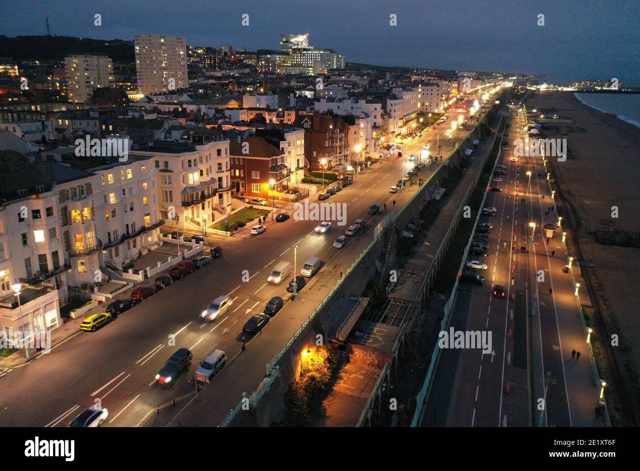 Aerial view of Brighton Seafront at night Stock Photo - Alamy