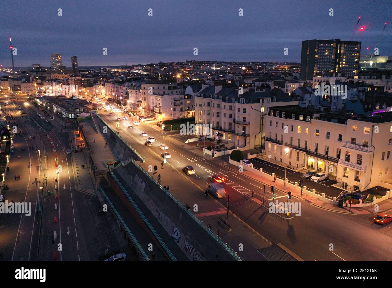 Aerial view of Brighton Seafront at night Stock Photo - Alamy