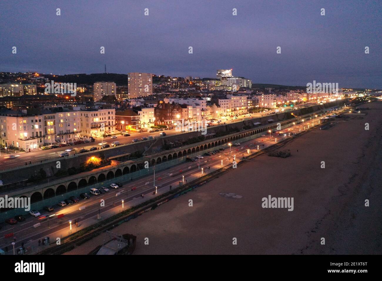 Aerial view of Brighton Seafront at night Stock Photo - Alamy