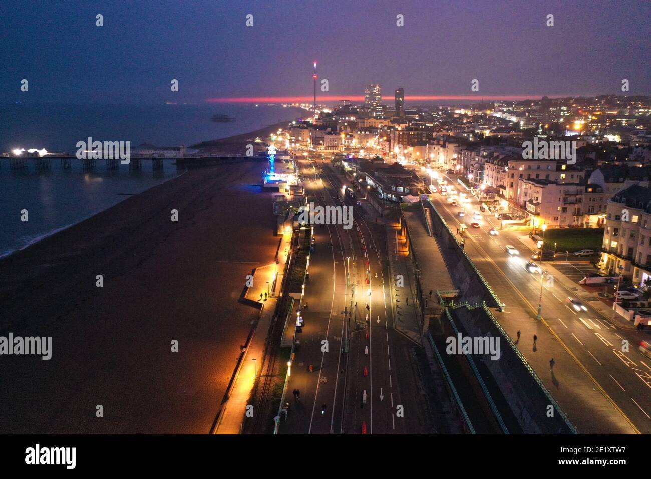 Aerial view of Brighton Seafront at night Stock Photo - Alamy