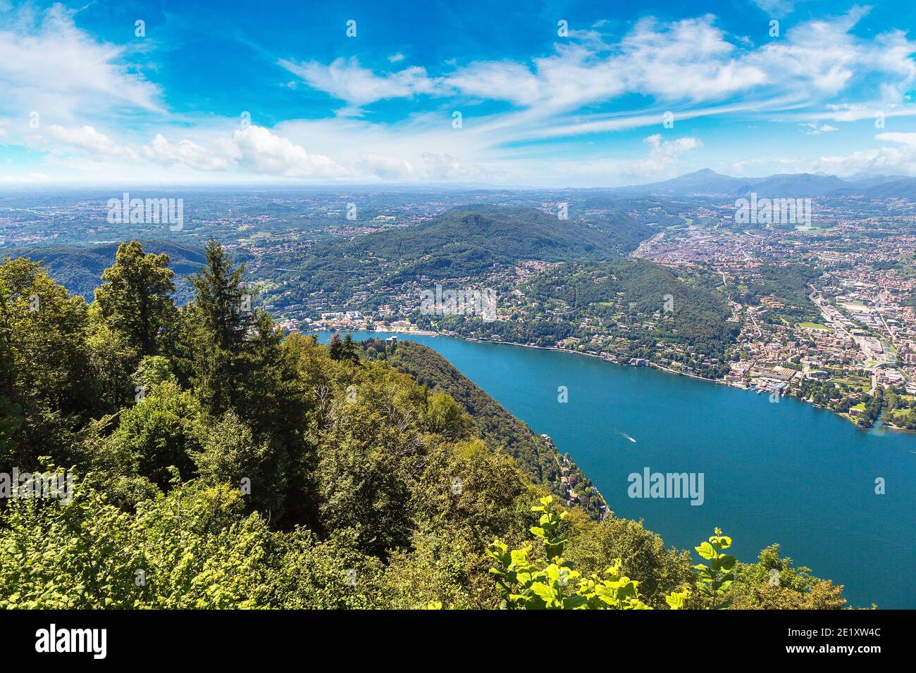 Panoramic aerial view of lake Como in Italy in a beautiful summer day ...