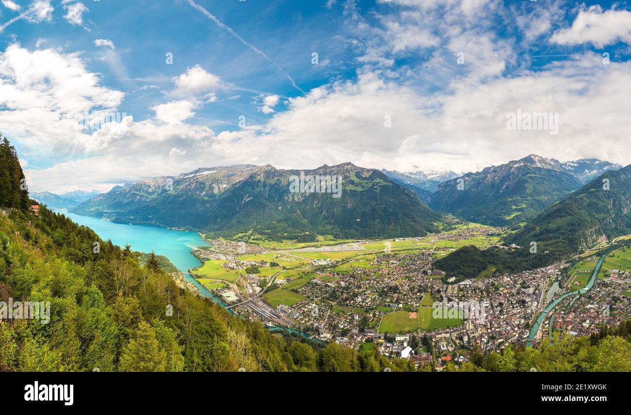 Panoramic view of Interlaken in a beautiful summer day, Switzerland ...