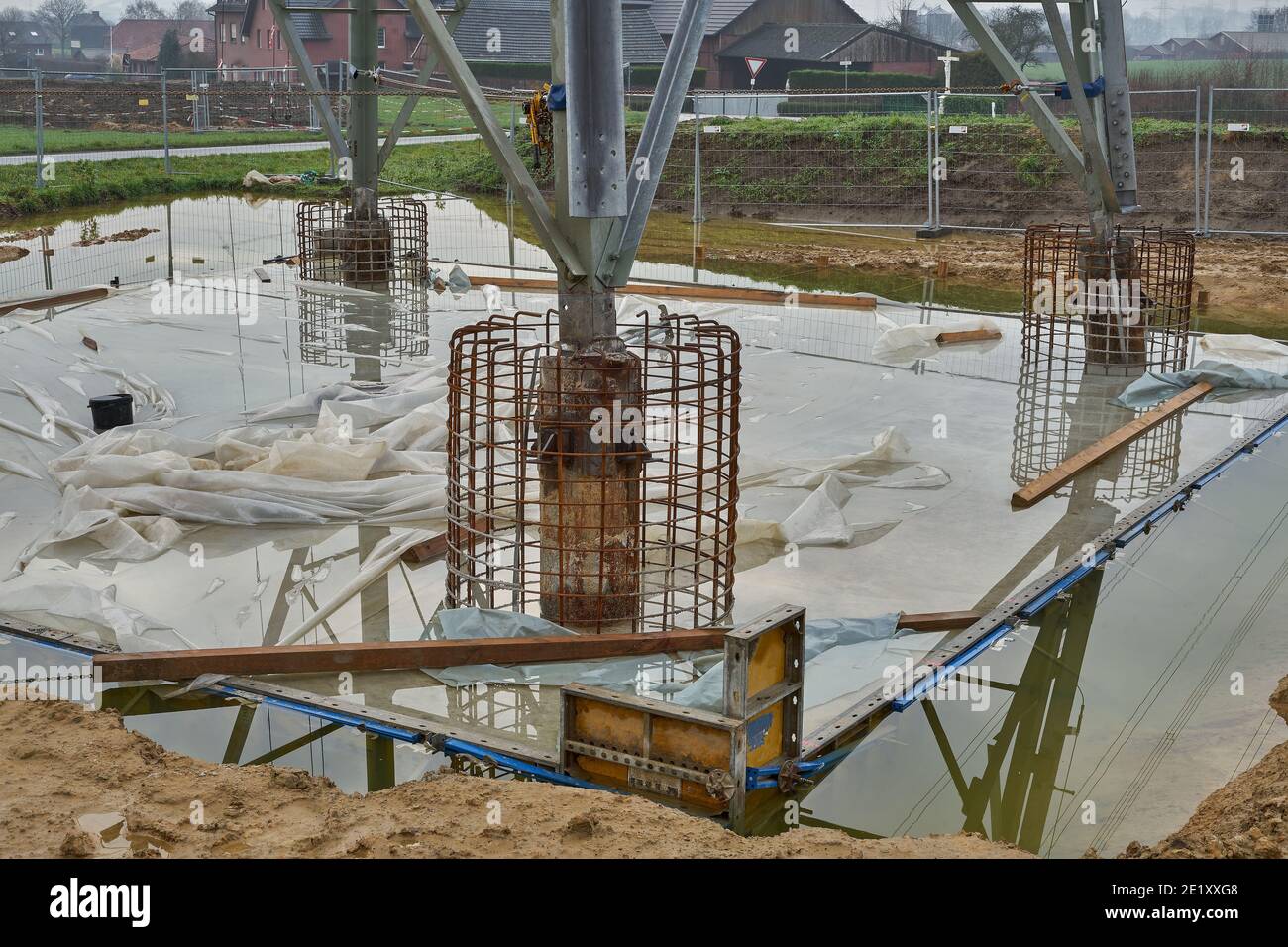 High voltage pylon, maintenance, foundation work, reinforcement. The ...