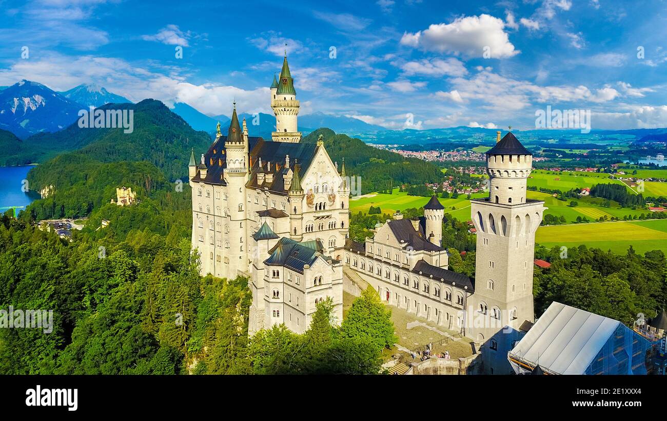 Neuschwanstein Castle in Fussen, Bavaria, Germany in a beautiful summer ...