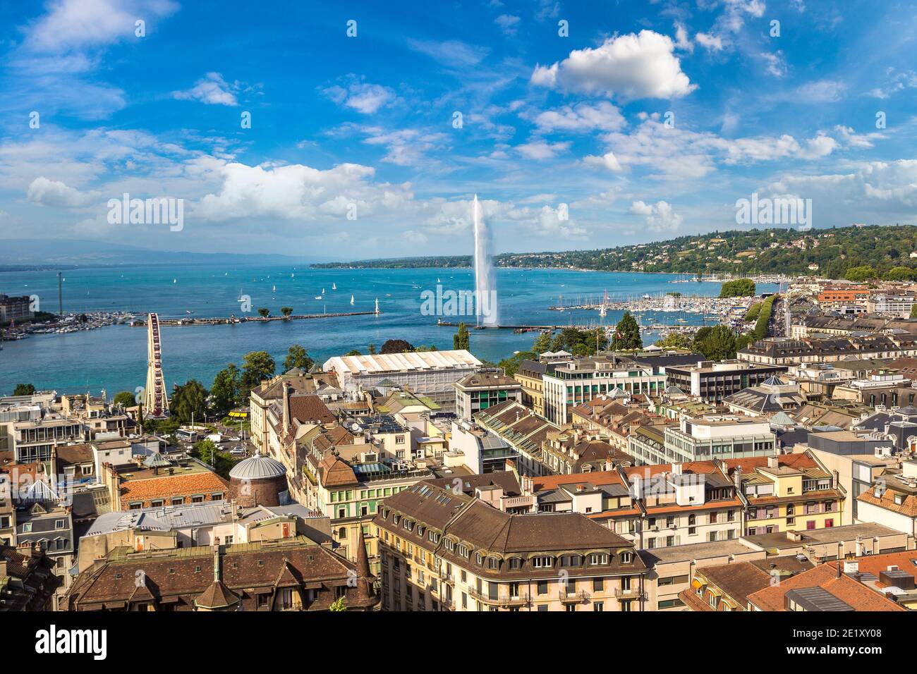 Panoramic aerial view of Geneva in a beautiful summer day, Switzerland ...