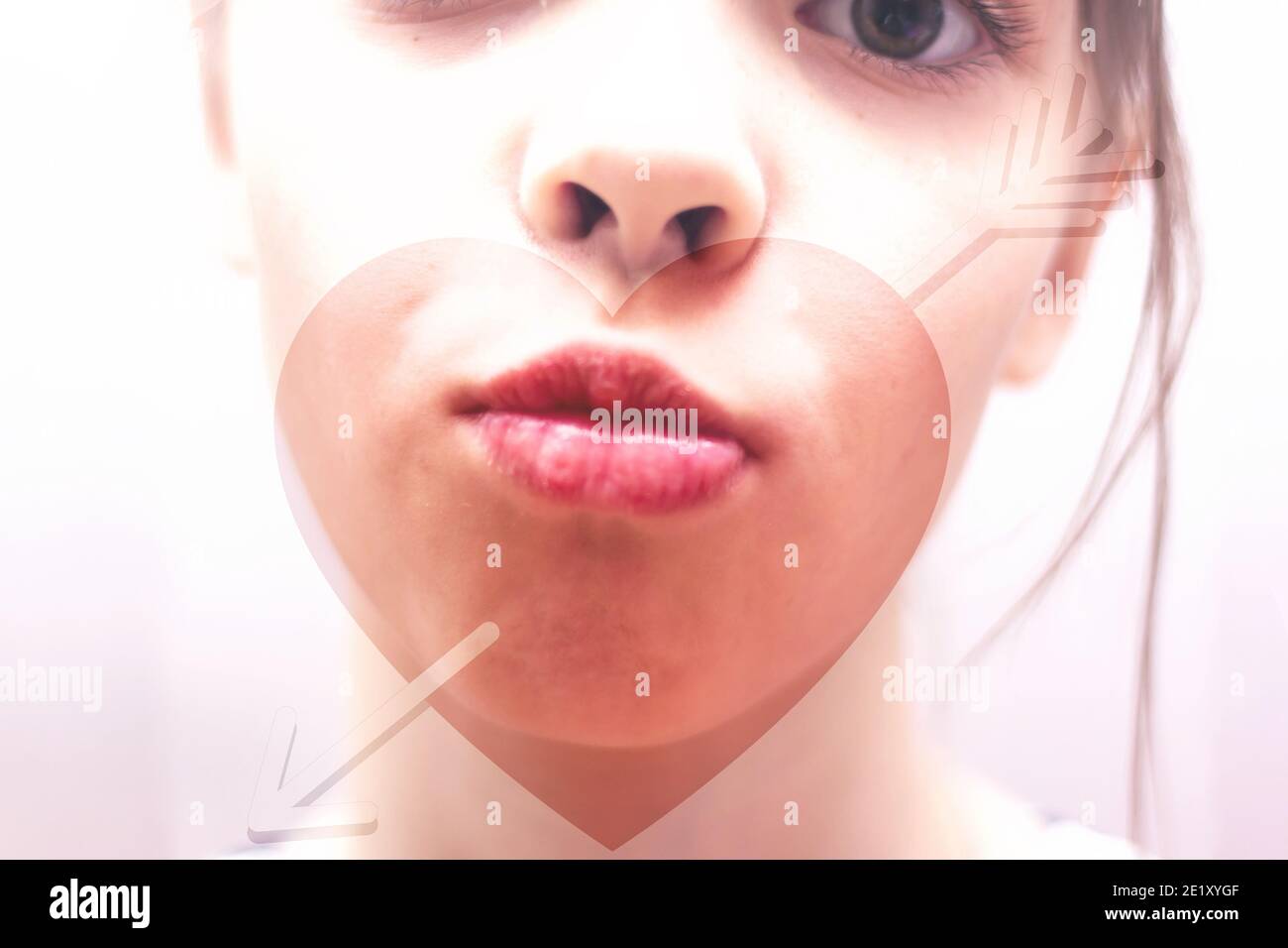 Close-up facial portrait of sad teenage girl. The overlay effect on the ...