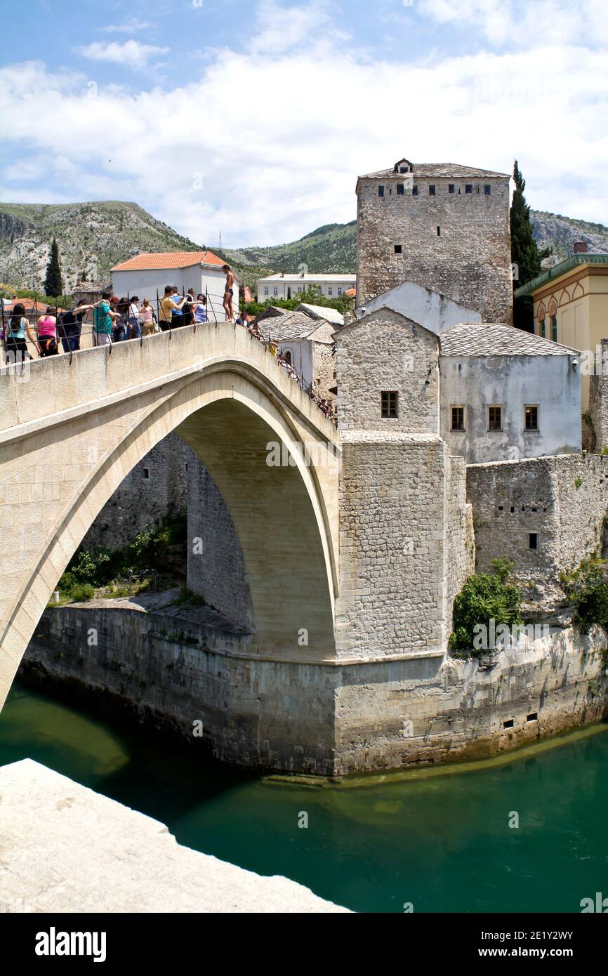 The Old Bridge in Mostar in a beautiful summer day, Bosnia and ...
