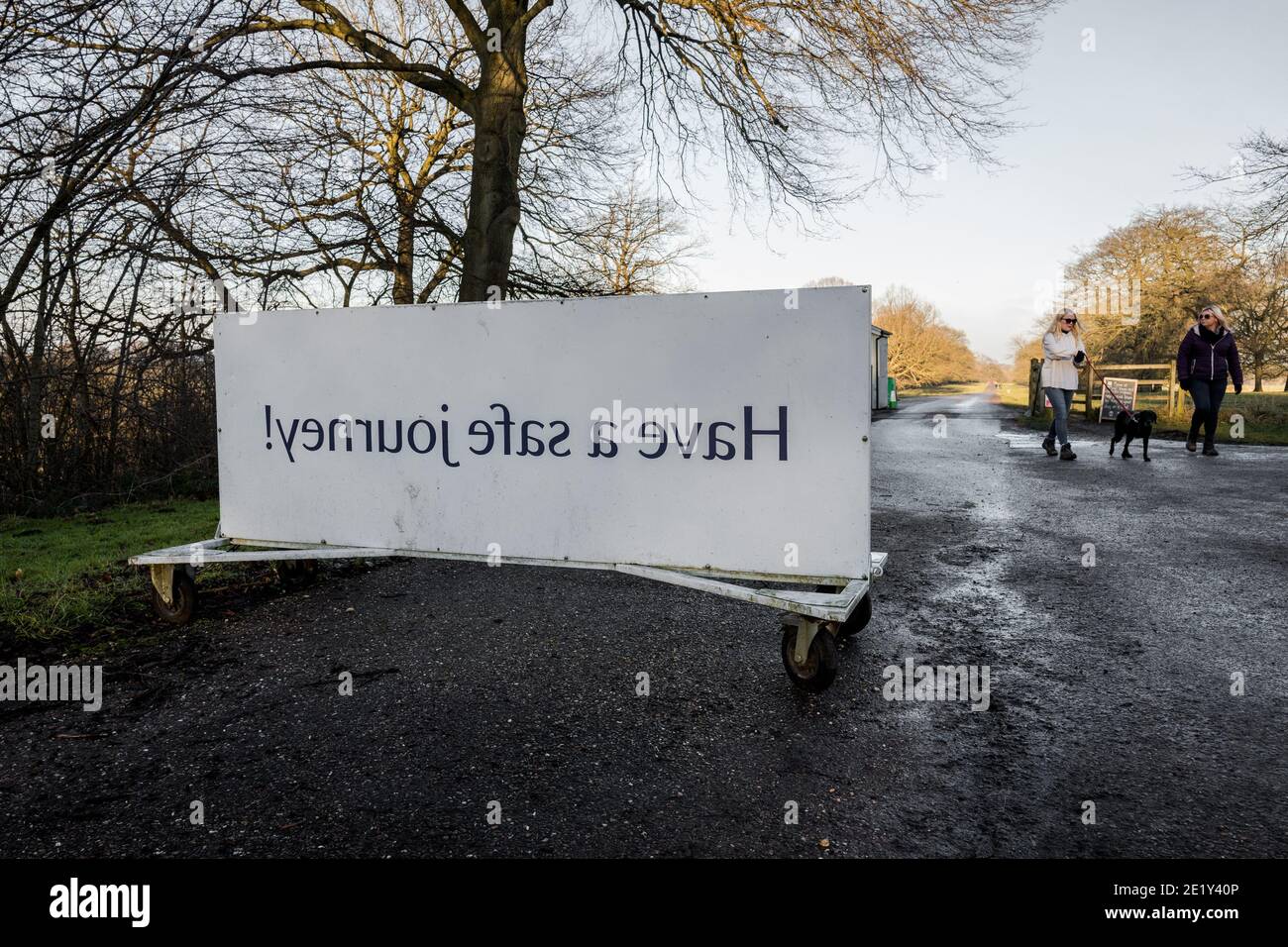 Have a safe journey sign at Hardwick Hall, Derbyshire Stock Photo - Alamy