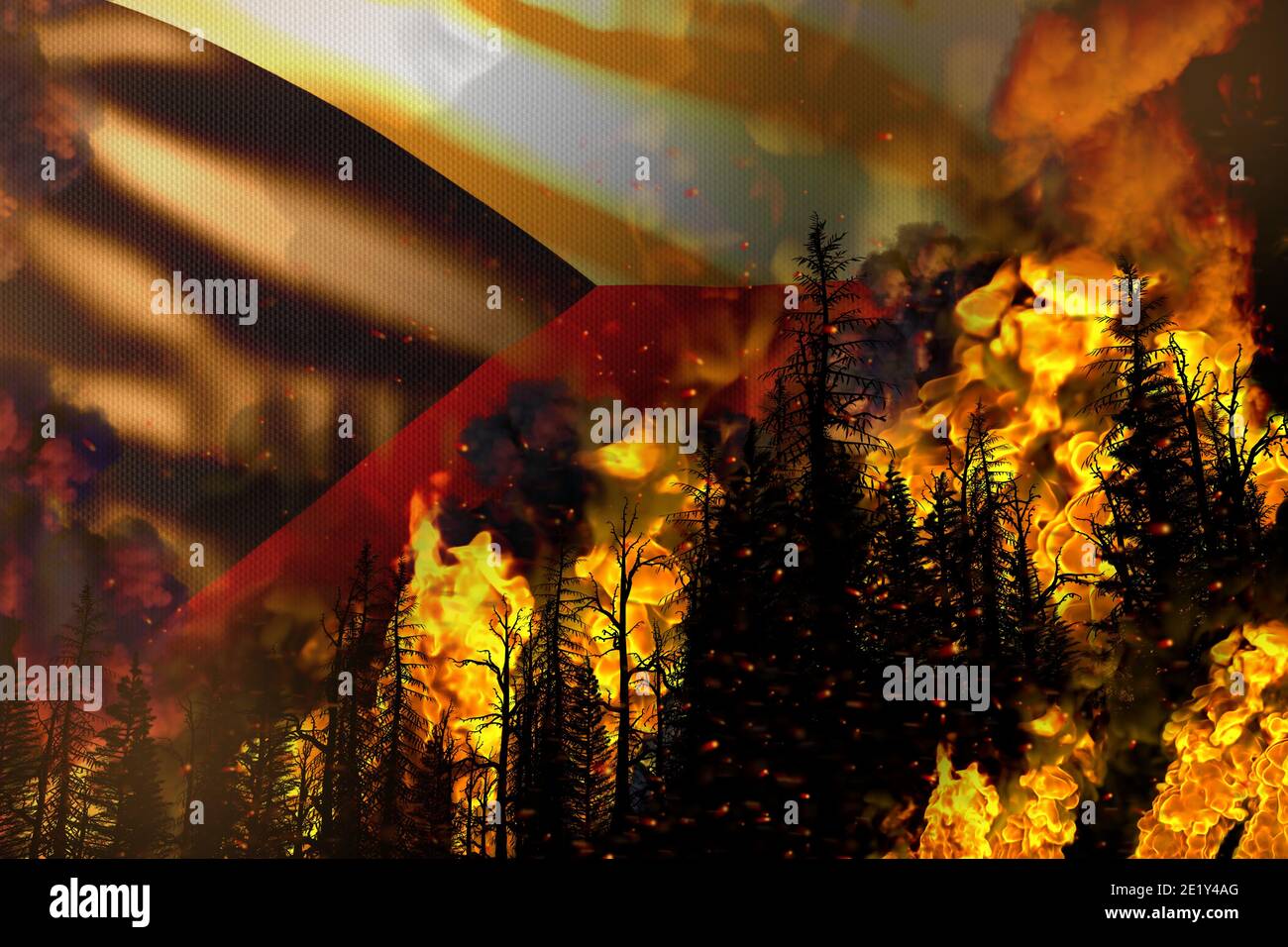 Big forest fire fight concept, natural disaster - infernal fire in the ...