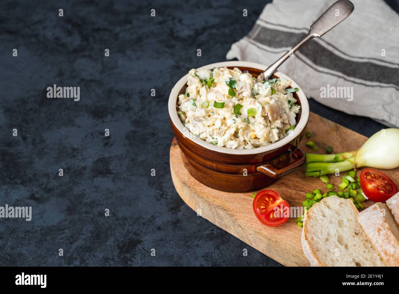 Smoked whitefish paste with mayonnaise, egg and chives Stock Photo - Alamy