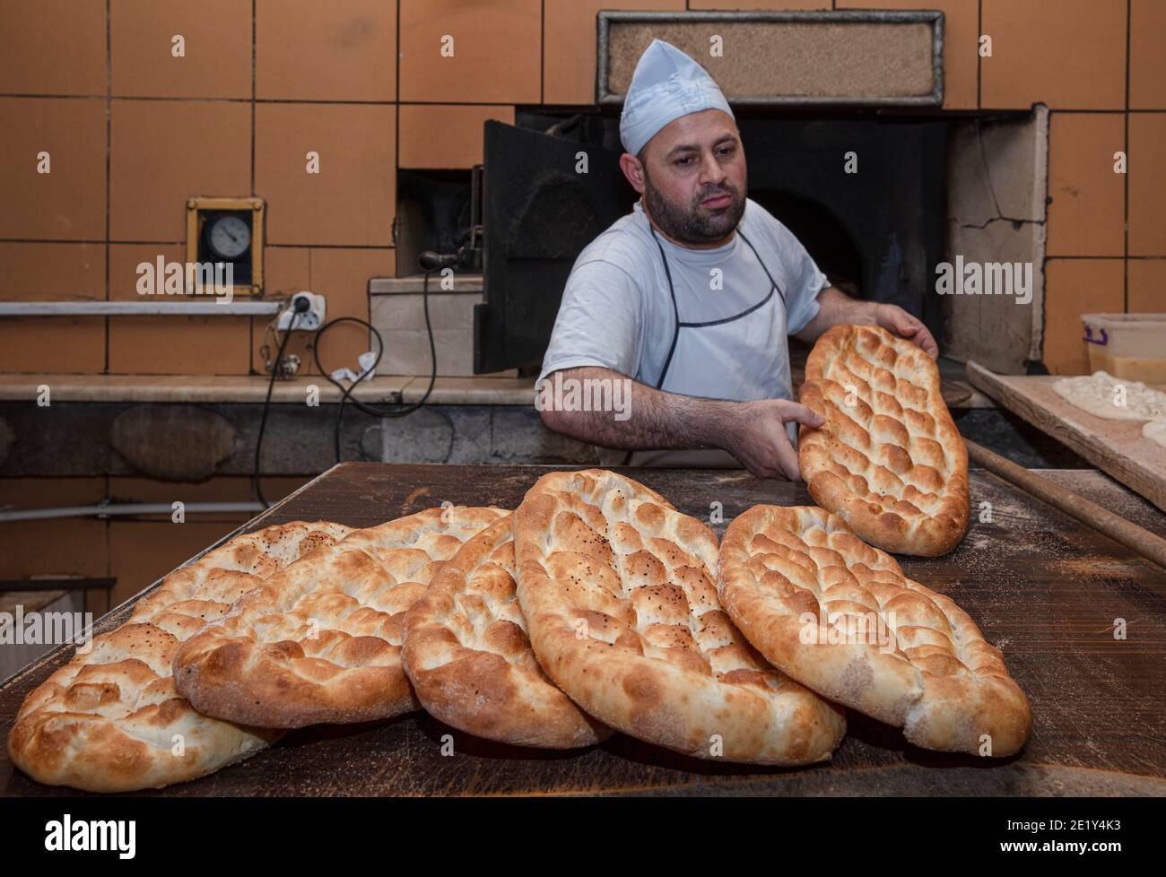 Daily production of bread baked with wood oven with traditional method ...