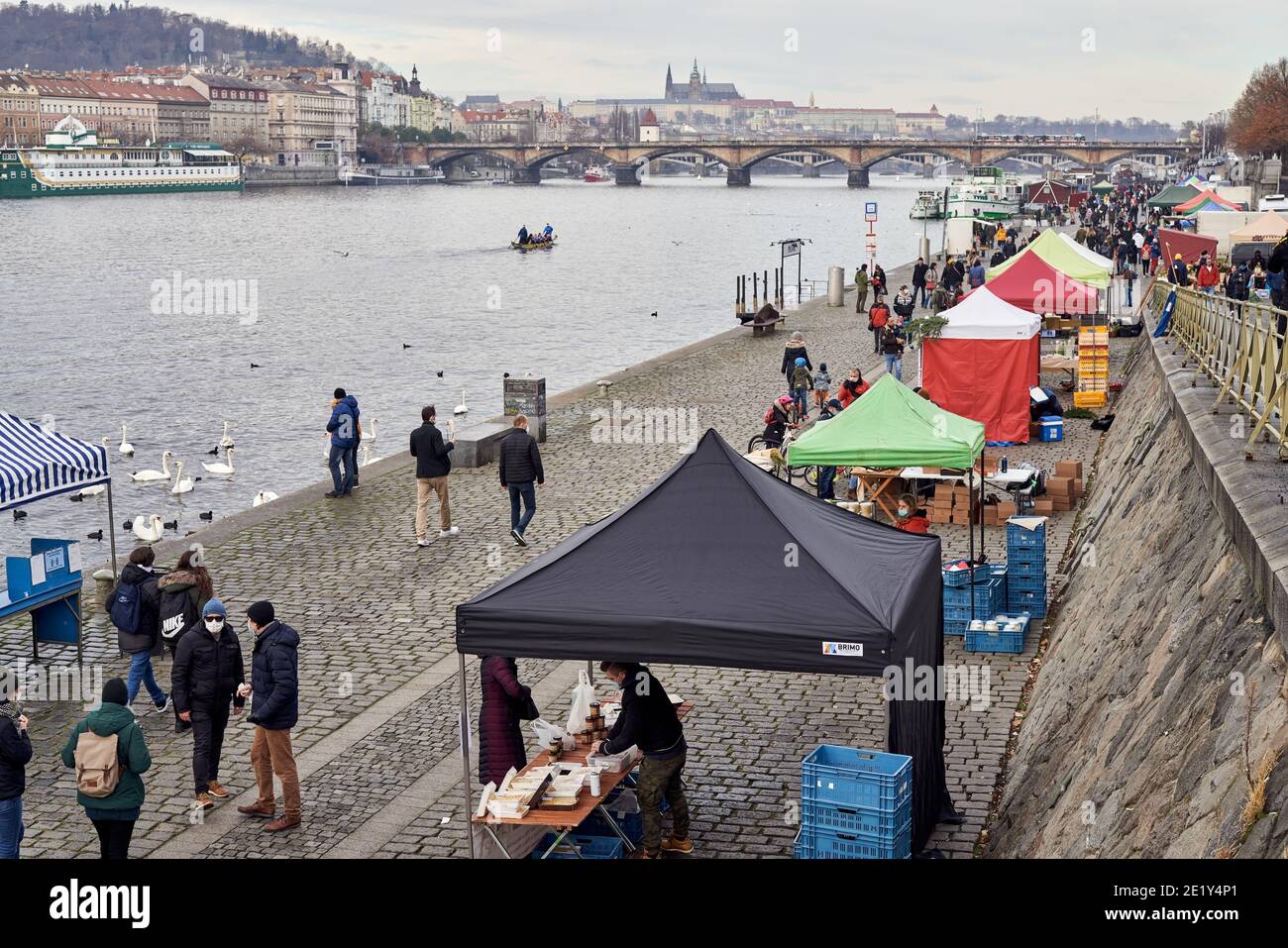 PRAGUE, CZECH REPUBLIC - DECEMBER 5, 2020: Naplavka farmers market ...