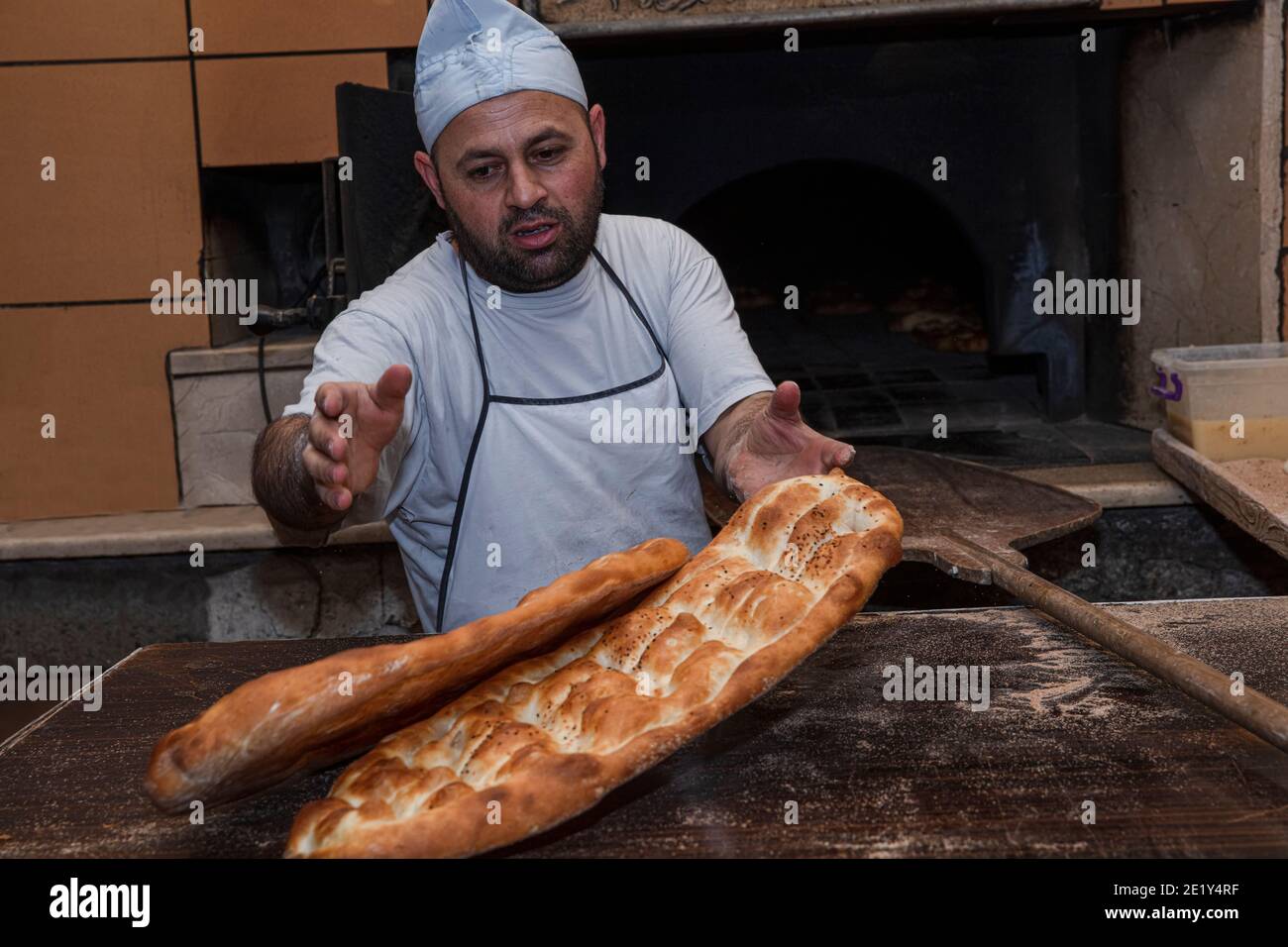 Daily production of bread baked with wood oven with traditional method ...