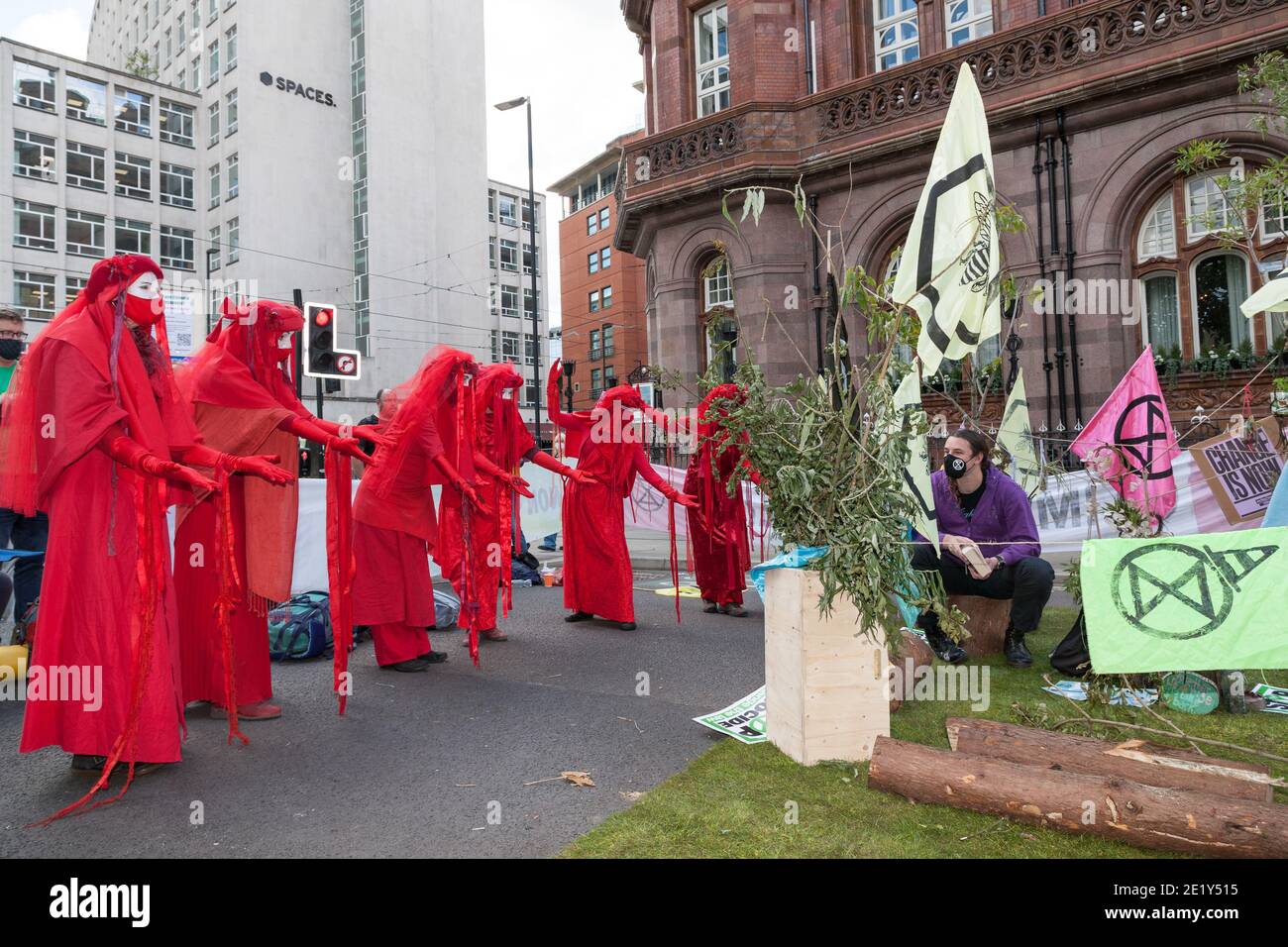 Manchester, UK - September 01 2020: The 'Red Brigade' gesture at a man ...