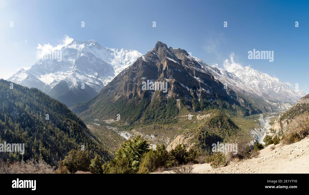 View of Annapurna II, IV and III peaks seen from Gyaru, Annapurna ...